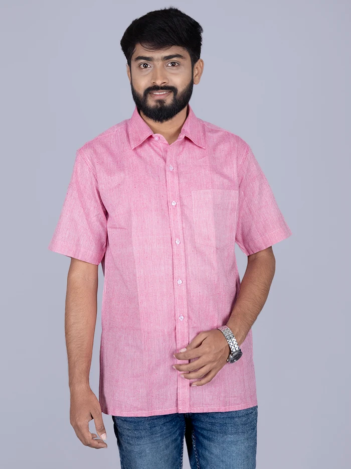 Pink Handwoven Organic Cotton Formal Men Shirt – WeaversIndia