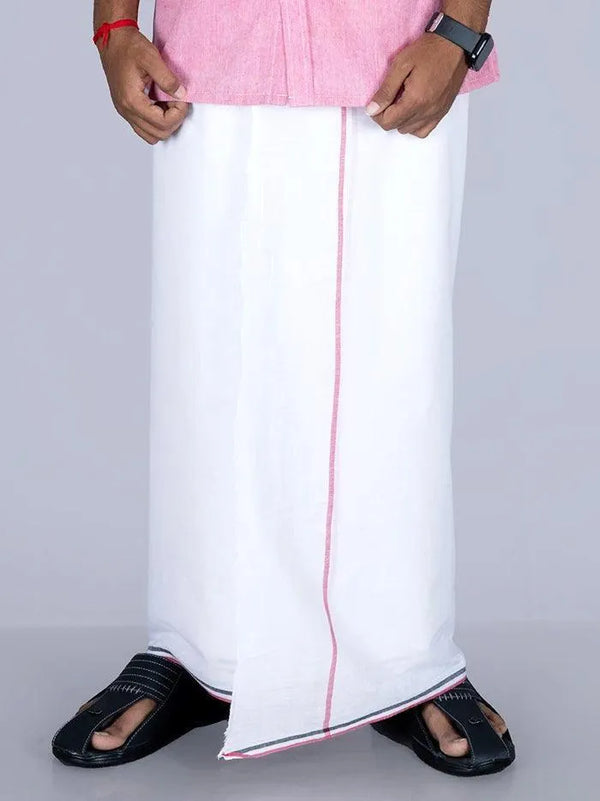 Black Red Border Handwoven Khadi Cotton Dhoti at Weavers India ...