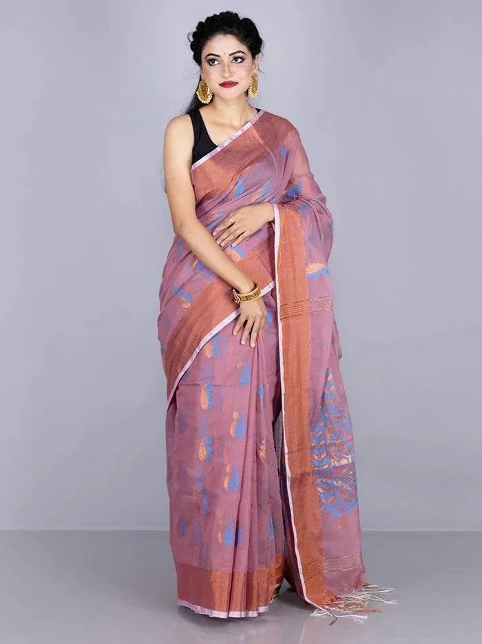 Elegant English lavender Par Anchal Buti Handloom Saree- Weavers India ...