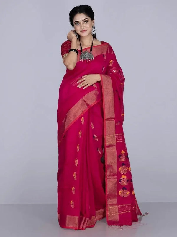 Buy Elegant Rose Red Handloom Saree Best Price at Weavers India ...