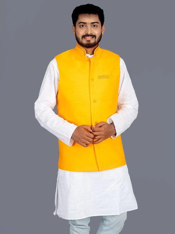 Orange Solid Matka Silk Modi Jacket – WeaversIndia